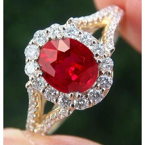 7.25 Karat Oval Roter Rubin Mit Diamant Ehering Gelbgold 14K | harrychadent.de